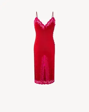 Saint Laurent Dress In Silk Satin Lace - Brique