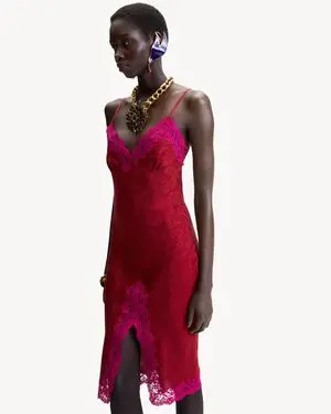 Saint Laurent Silk Satin Lace Dress