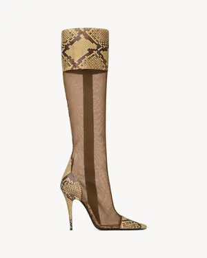 Saint Laurent 77 Boots In Mesh And Python - Sand