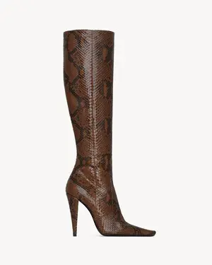 Saint Laurent 77 Boots In Python - Warm Brown
