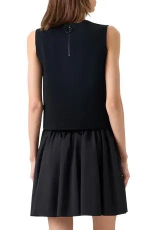 Akris Sleeveless Mixed Media Dress With Pleated Skirt