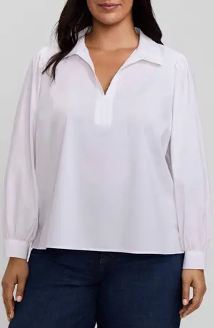 Foxcroft Alix Long Sleeve Popover Top - White