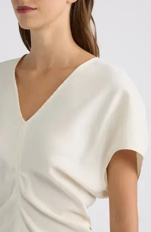 REFORMATION Ginie Ruched Cap Sleeve V-neck Top