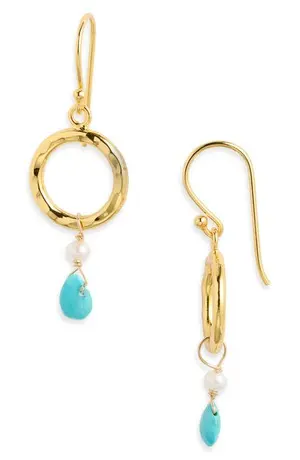 KIARA BY KI-ELE Chelsea Freshwater Pearl & Turquoise Drop Earrings - Gold