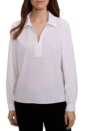 Foxcroft Alix Long Sleeve Popover Top - White