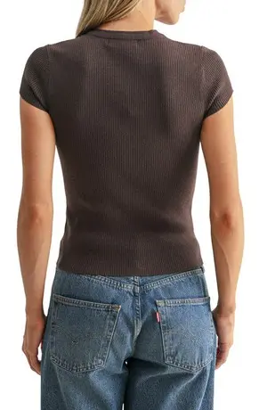 ALL IN FAVOR Rib-knit Cardigan Top With Cap Sleeves - Espresso