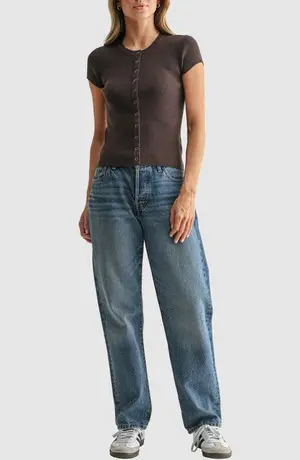 ALL IN FAVOR Rib-knit Cardigan Top With Cap Sleeves - Espresso