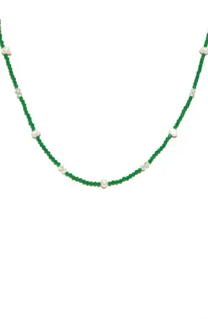 GIRLS CREW Imitation Pearl And Green Bead Chain Necklace - Gold