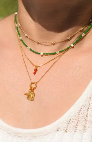 GIRLS CREW Imitation Pearl And Green Bead Chain Necklace