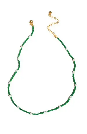 GIRLS CREW Imitation Pearl And Green Bead Chain Necklace