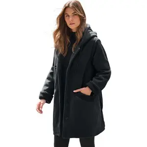 Roaman's Hooded Fleece Fleece Coat - Black