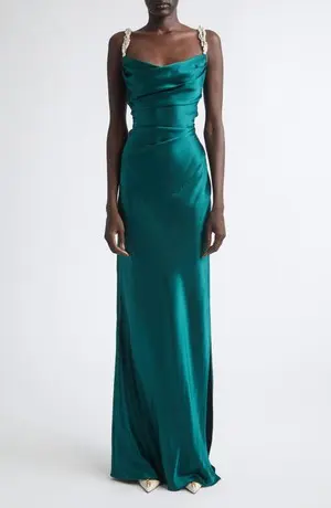 Balmain Embellished Strap Silk Column Gown - Sqv Blue Multi