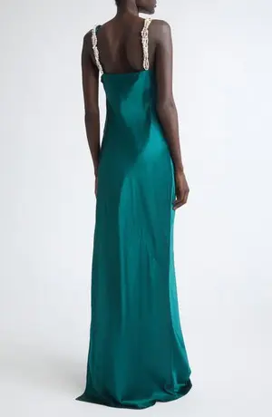 Balmain Embellished Strap Silk Column Gown - Sqv Blue Multi