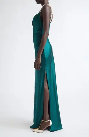 Balmain Embellished Strap Silk Column Gown - Sqv Blue Multi