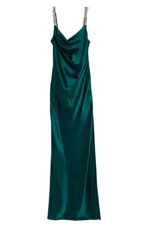 Balmain Embellished Strap Silk Column Gown - Sqv Blue Multi