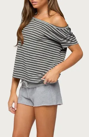 EDIKTED Chanelle Stripe One-shoulder Top
