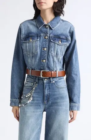 Cinq À Sept Graciel Belted Cropped Denim Jacket - Amberstone