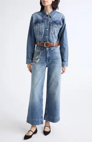 Cinq À Sept Graciel Belted Cropped Denim Jacket