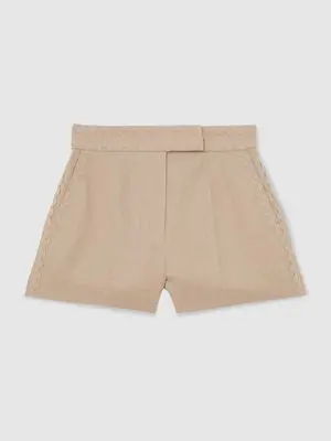 REISS Mila Linen Wave-trim Shorts - Neutral