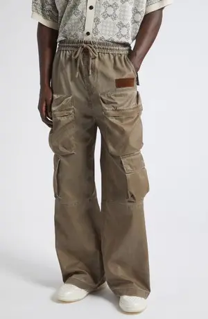 Amiri Faux Leather Cargo Pants With Drawstring Waist And Snap Button Cuffs - Espresso