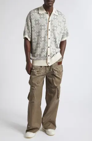 Amiri Faux Leather Cargo Pants With Drawstring Waist And Snap Button Cuffs