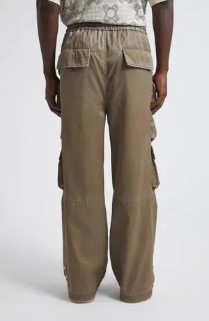 Amiri Faux Leather Cargo Pants With Drawstring Waist And Snap Button Cuffs