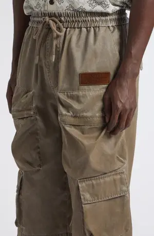 Amiri Faux Leather Cargo Pants With Drawstring Waist And Snap Button Cuffs