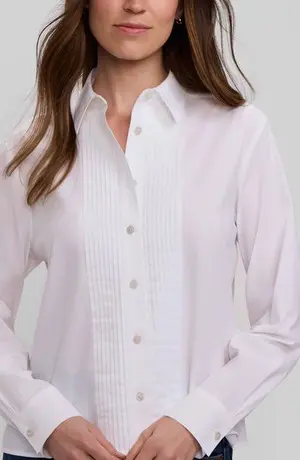 Foxcroft Jodie Pintuck Pleat Stretch Cotton Button-up Shirt