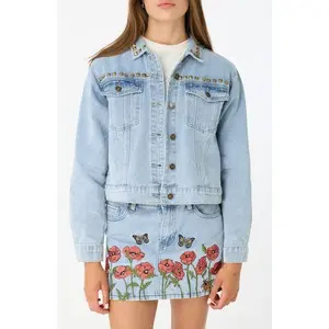 FADE OUT LOUD Studded Denim Trucker Jacket