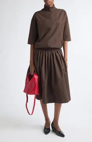 MAISON MARGIELA Wool Blend Midi Shirtdress With Pleated Skirt - Brown