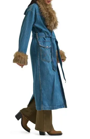 Wrangler Faux Fur Trim Duster Coat