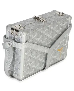 Goyard Precious Metals Goyardine Canvas Minaudiere Trunk Canvas Handbag - Silver