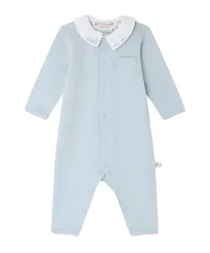 Bonpoint Anton Pyjamas With Hand Embroidered Train In Organic Cotton - Medium Blue