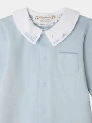 Bonpoint Anton Pyjamas With Hand Embroidered Train In Organic Cotton
