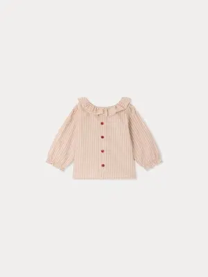 Bonpoint Organic Cotton Striped Blouse With Smocked Embroidery - Off-white Stripe
