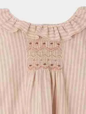 Bonpoint Organic Cotton Striped Blouse With Smocked Embroidery - Off-white Stripe