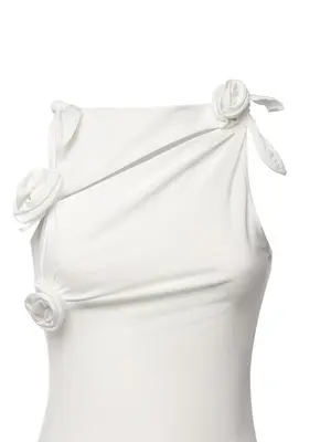 Coperni Sleeveless Midi Dress With Floral Appliqués And Asymmetrical Hem