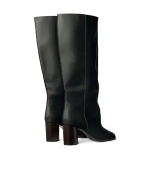LEMAIRE Knee High Glossed Leather Boots With Stacked Heel