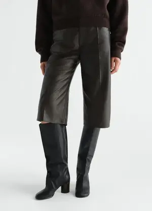 LEMAIRE Knee High Glossed Leather Boots With Stacked Heel