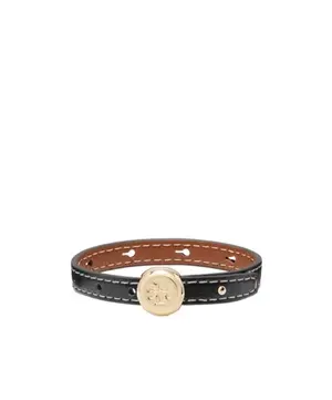 Tory Burch Icon Leather Bracelet - Light Brass/black