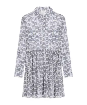 Celine Mini Shirt Dress In Silk Crepon - Cream/indigo