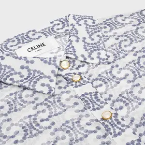 Celine Mini Shirt Dress In Silk Crepon - Cream/indigo