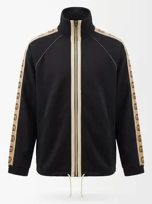 Gucci Gg Print Trim Zipped Jacket