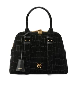 Pinko Escape Bag Small Handbag In Crocodile-print Leather - Black