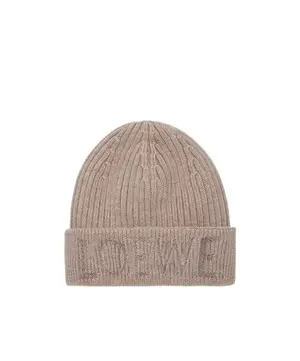 Loewe Logo Embroidered Ribbed-knit Beanie - Dark Beige