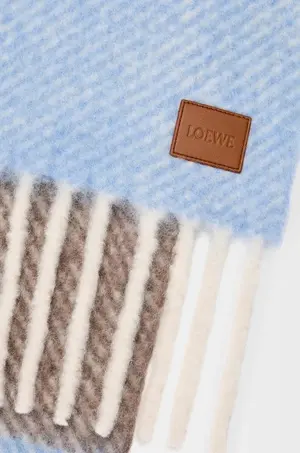 Loewe Logo Patch Striped Fringed Scarf