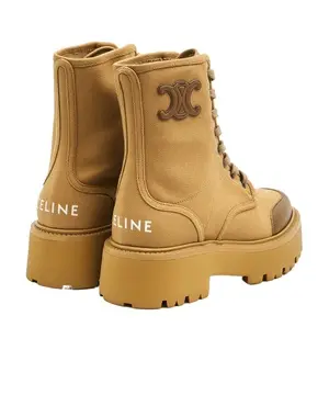 Celine Bulky Lace-up Canvas Calfskin Boots
