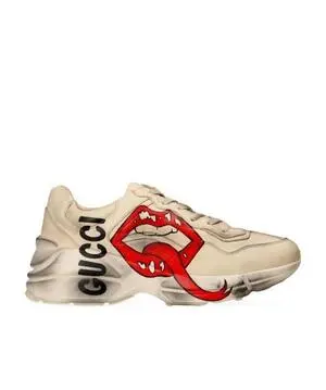 Gucci Rhyton Sneakers With Lip Print - Nude