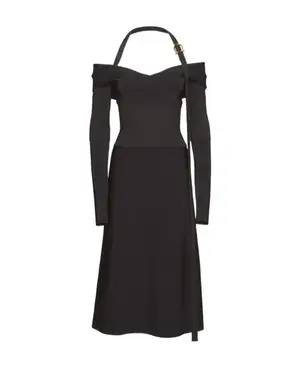 FERRAGAMO Off-shoulder Long-sleeved Midi Dress - Black