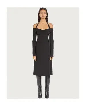 FERRAGAMO Off-shoulder Long-sleeved Midi Dress